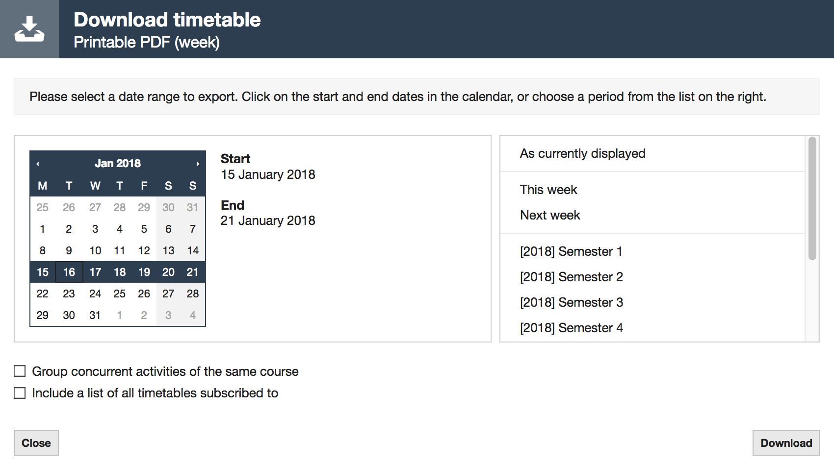 MyTimetable - Help
